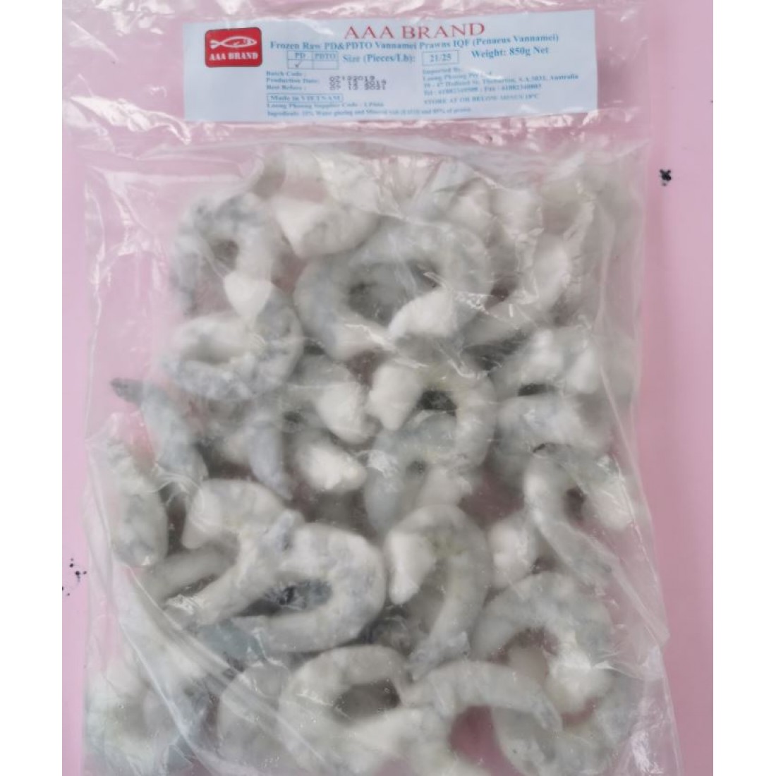 Aaa Brand Frozen Raw Vannamei Prawns 21 25 Size 850g Pack