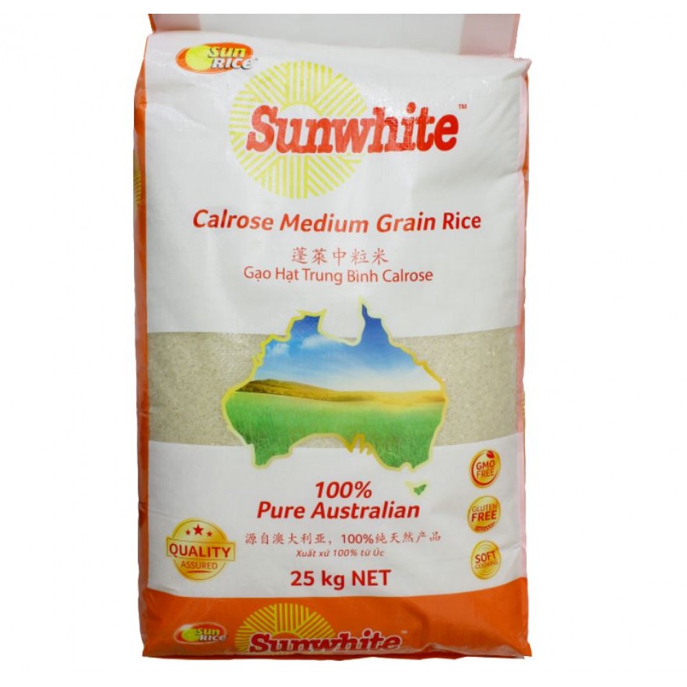 Sunwhite Calrose Medium Grain Rice 25kg Bag